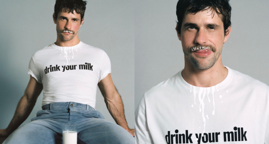 LOEWE 攜手演員 JONATHAN BAILEY 推出 “Drink Your Milk” T 恤